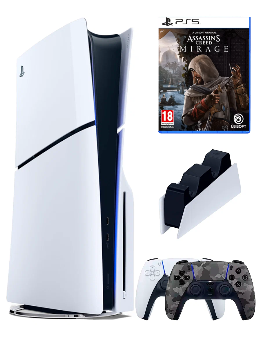 PS5 (ПС5) Игровая приставка Sony PlayStation 5 Slim disk+2-й геймпад(камуфляж)+зарядное+ Assasins Greed Mirage, 1000 ГБ