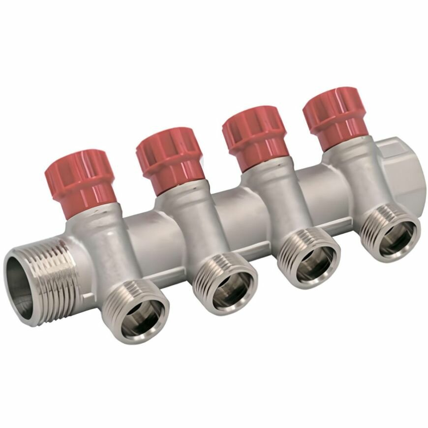 Коллектор с вентильными кранами плоский 1х3/4-4вых. Vieir (Виеир) (VR904)