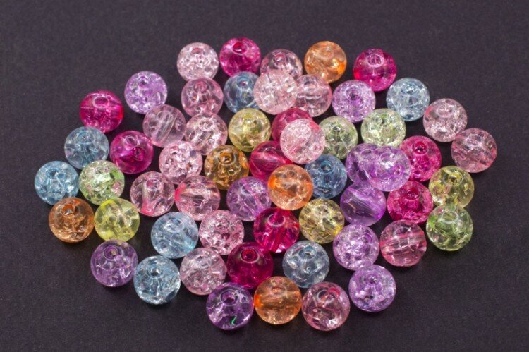 Бусины Кракле круглые акриловые 8мм, отверстие 2мм, ассорти цветов, 529-062, 10г (около 35шт)