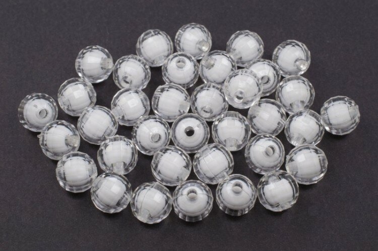 Бусины акриловые круглые граненые 10мм, отверстие 2мм, цвет белый, 530-041, 10г (около 20шт)