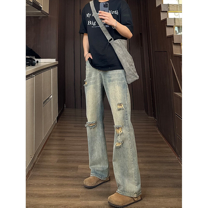 JYL Джинсы Парные Многокарманные Деконструированные Прямые Широкие Кроп Деним, Размер_2XL