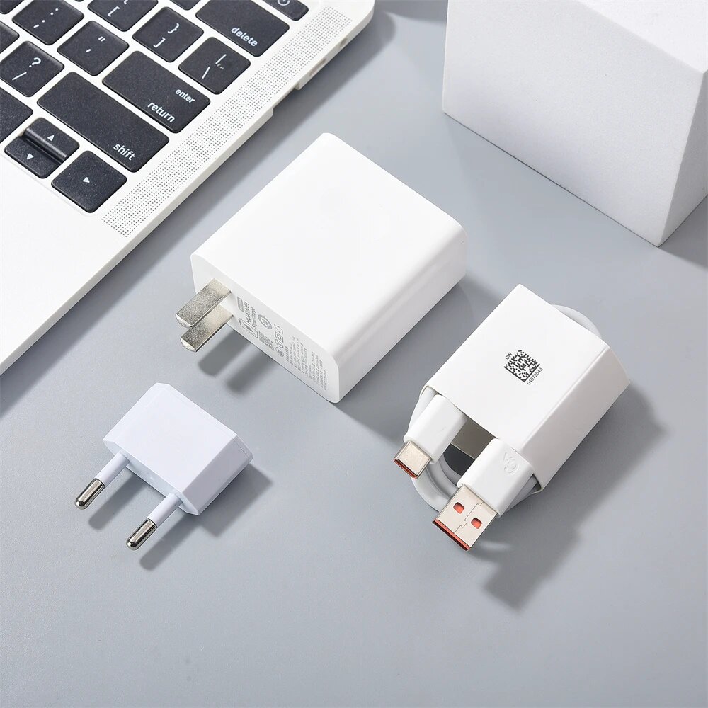 Супербыстрое зарядное устройство HUAWEI Nova 13, 12, 11, 10 Pro, 100 Вт, EU/US, EU and Type C cable