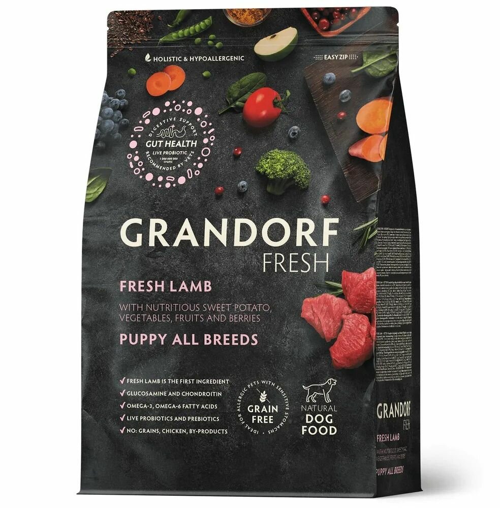 GRANDORF FRESH Puppy Сухой корм для щенков всех пород, с ягненком и бататом, 10 кг