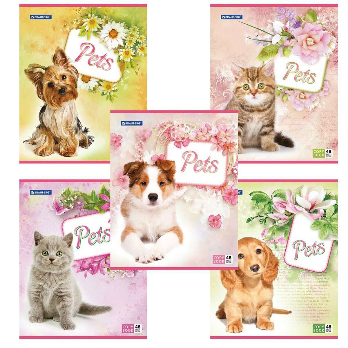 Тетрадь общая 48л, А5 Brauberg Эко "Pets" (клетка, скрепка, картон мелованный) (401816), 10шт.