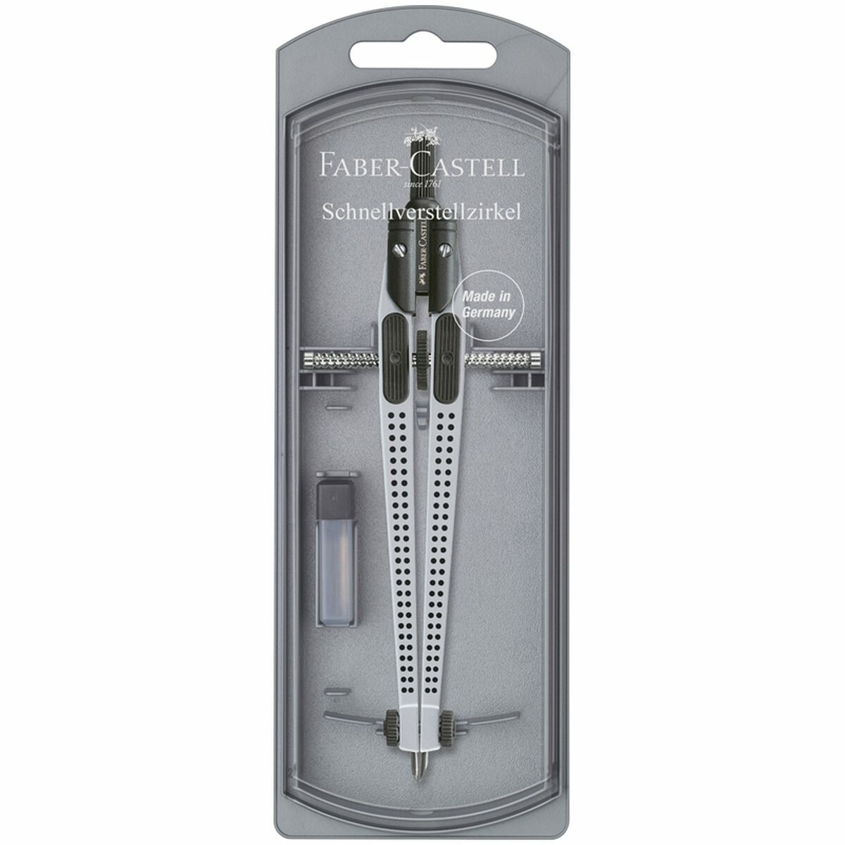 Циркуль Faber-Castell Grip, запасные стержни, пластиковый футляр (174472), 5 уп.
