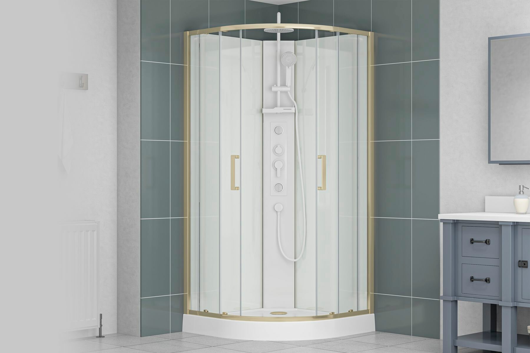Душевая кабина Royal Bath BERN 90x90x223 стекло прозрачное 5мм профиль золотой задние стенки белые