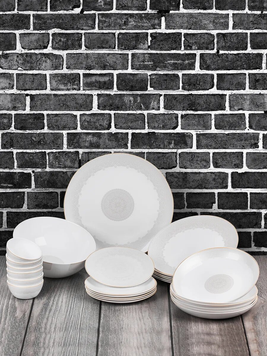 Сервиз Best Opal Tisa Tusi, стеклокерамика, 26 предметов, 6 персон, серый, белый