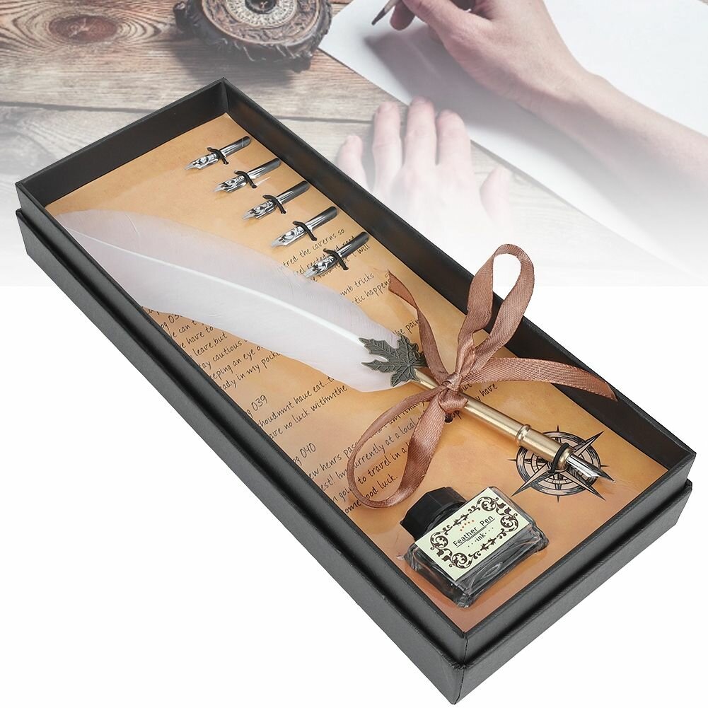 Металлическая ручка в стиле ретро, наконечники из нержавеющей стали, перо для письма, ручка с упаковочной коробкой (белая)