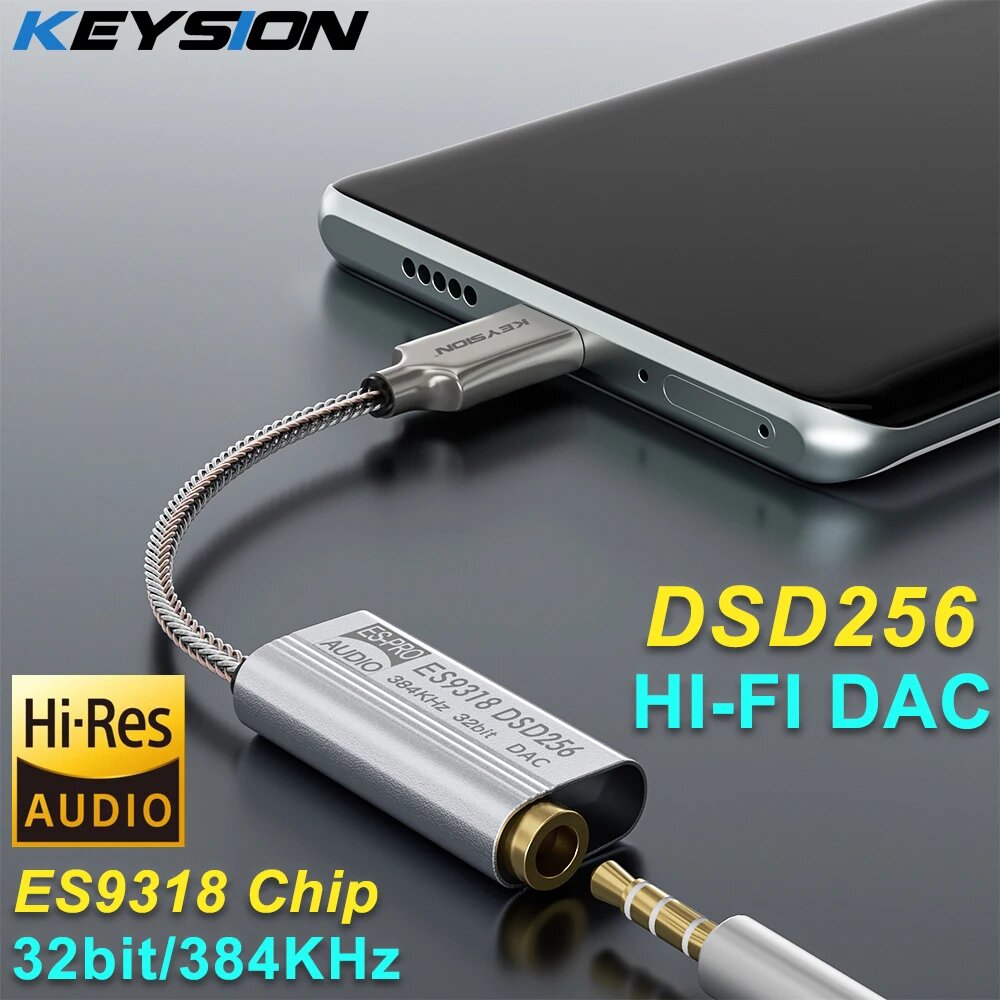 KEYSION DSD256 HIFI ЦАП Усилитель для наушников USB Type C, Серебристый