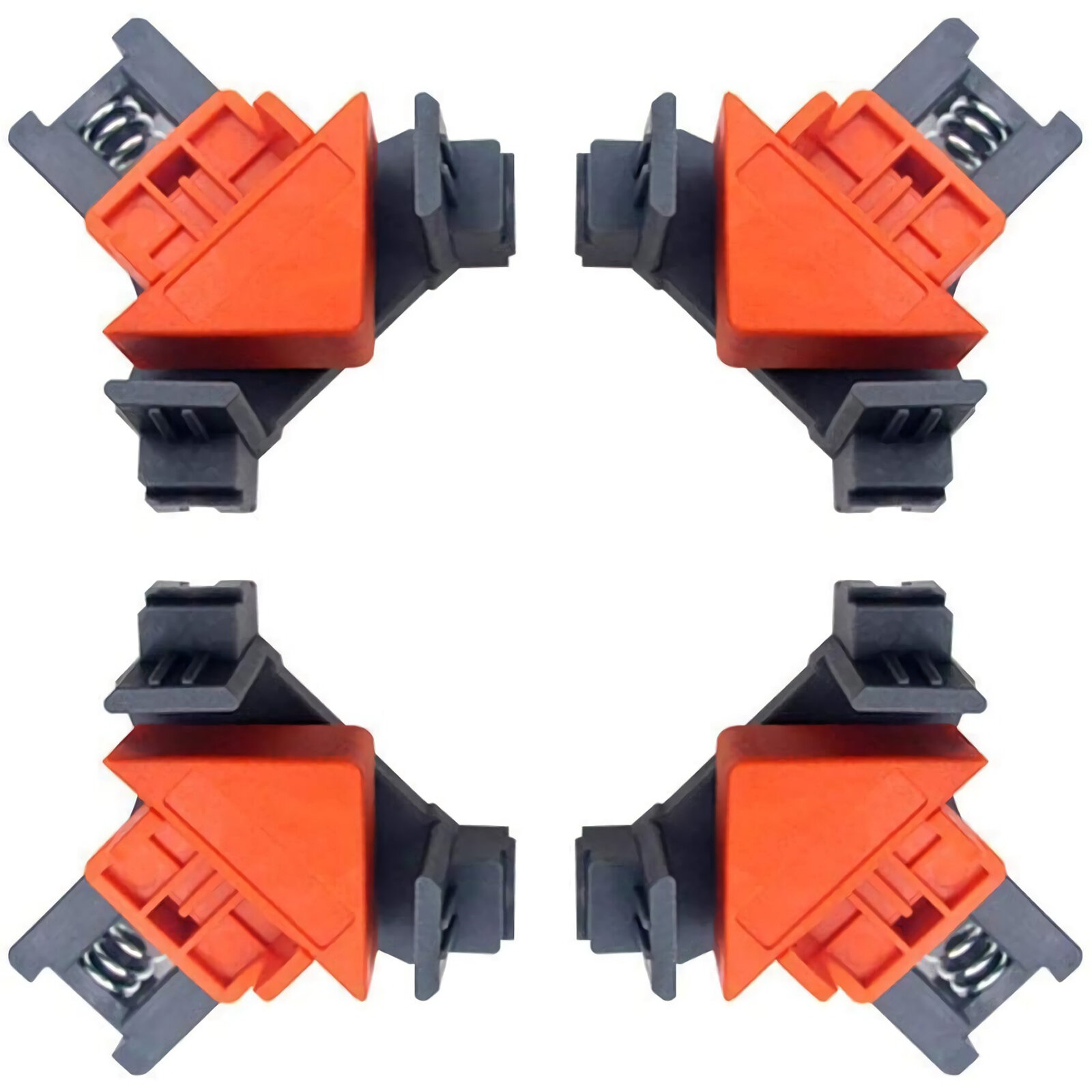 Уголковые скобы 4шт регулируемые 90 градусов мультифункциональные пружинные поворотные клещи для сварки плотницких работ сверления изготовления шкафов Black and Orange ABS+PE 85x80x60mm