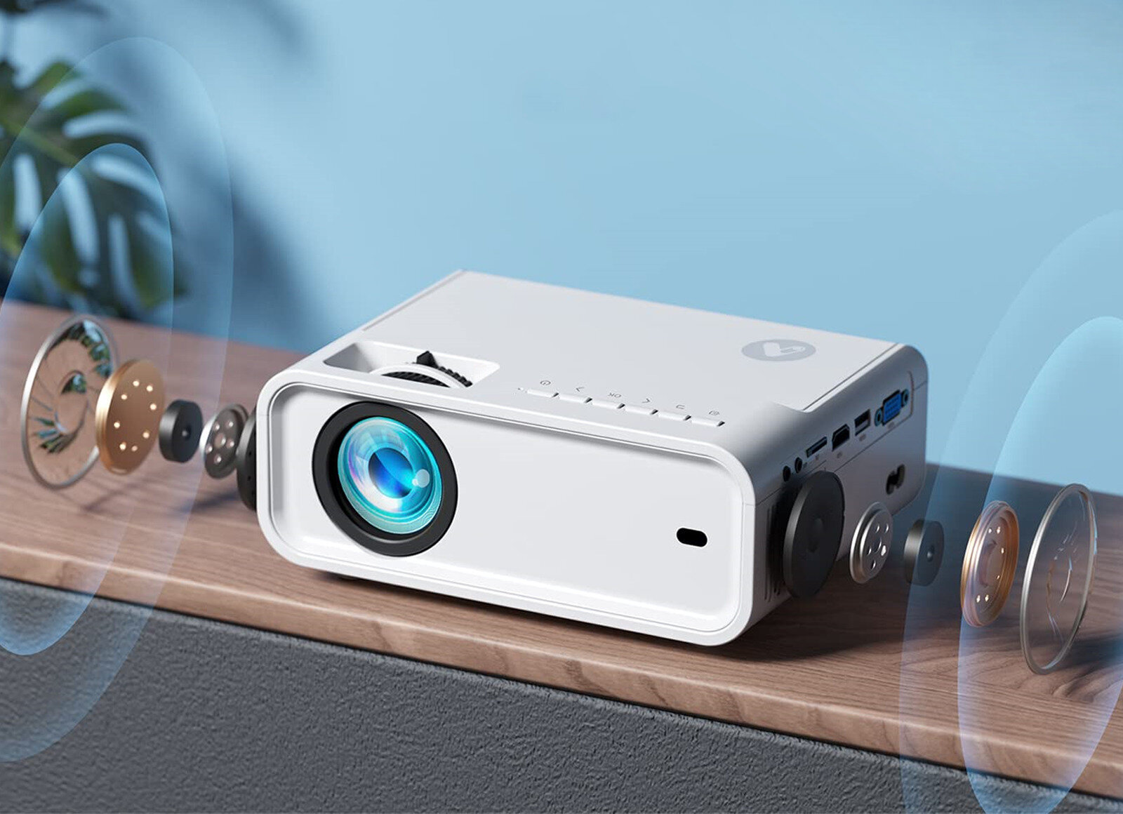 Мини-проектор WiFi , современный видеопроектор Electron VIVIMAGE Explore 2, поддержка дисплея HD 1080P и 240 дюймов, портативный уличный проектор, белый