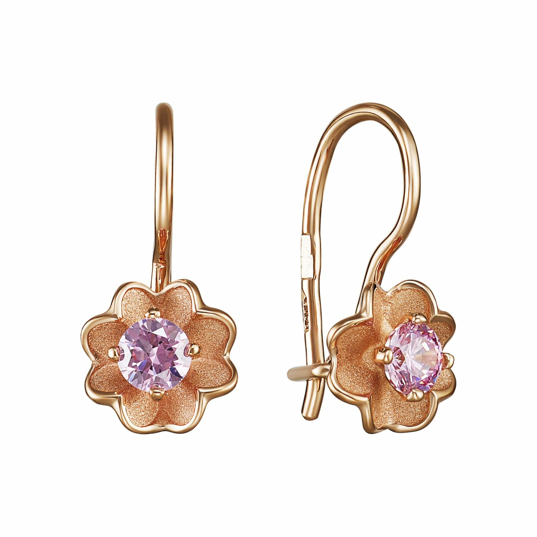 Серьги, красное золото, 585 проба, кристаллы Swarovski