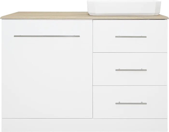 Тумба под раковину со столешницей Misty Респект 110 напольная, белая, глянцевая, из МДФ, тумба для ванной, с ящиками, с дверками