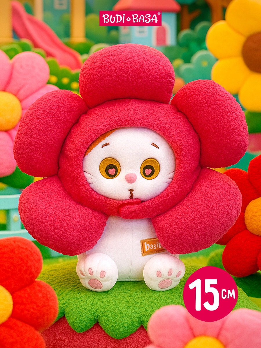 Мягкая игрушка 15 см Basik&Co Кошечка Ли-Ли Коллекция Эмоции Цветочек