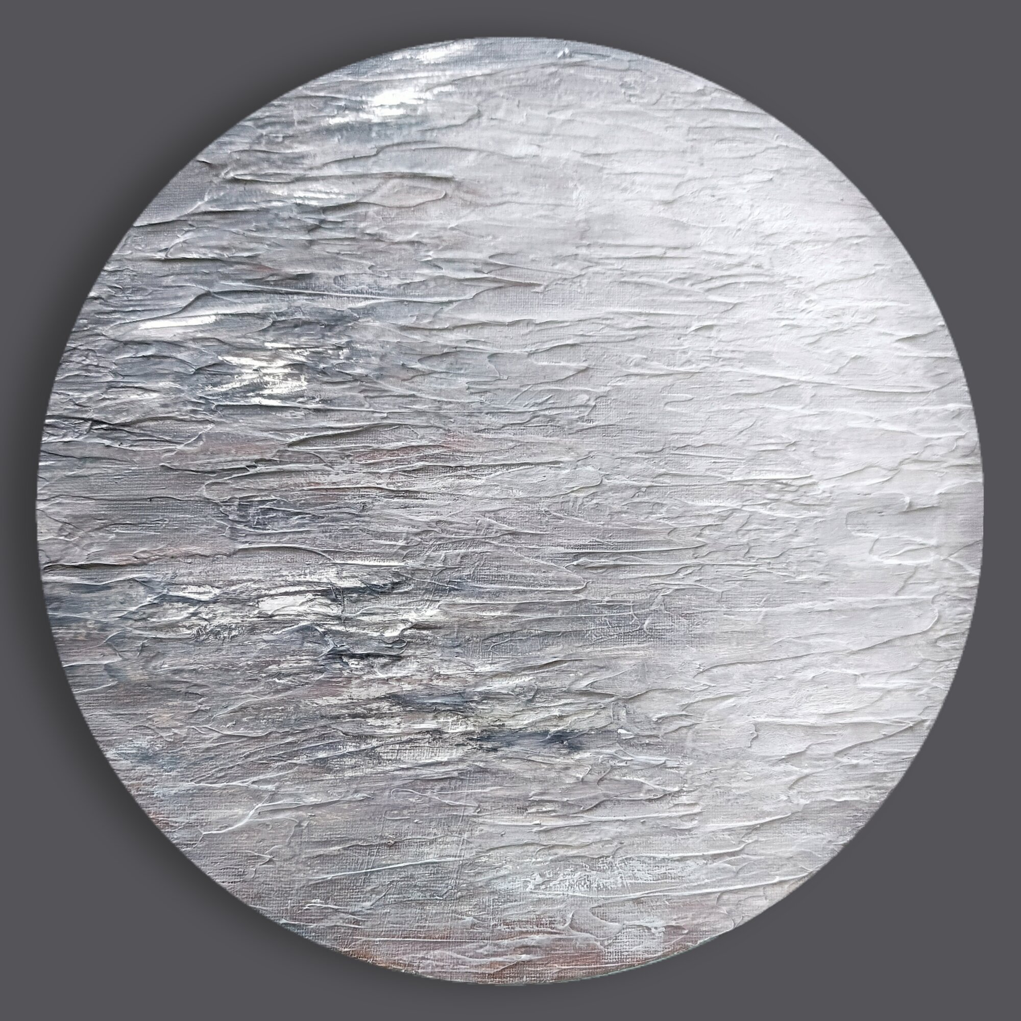 Круглая текстурная картина "Планета Гун-Гун", серая картина с золотом, ручной работы