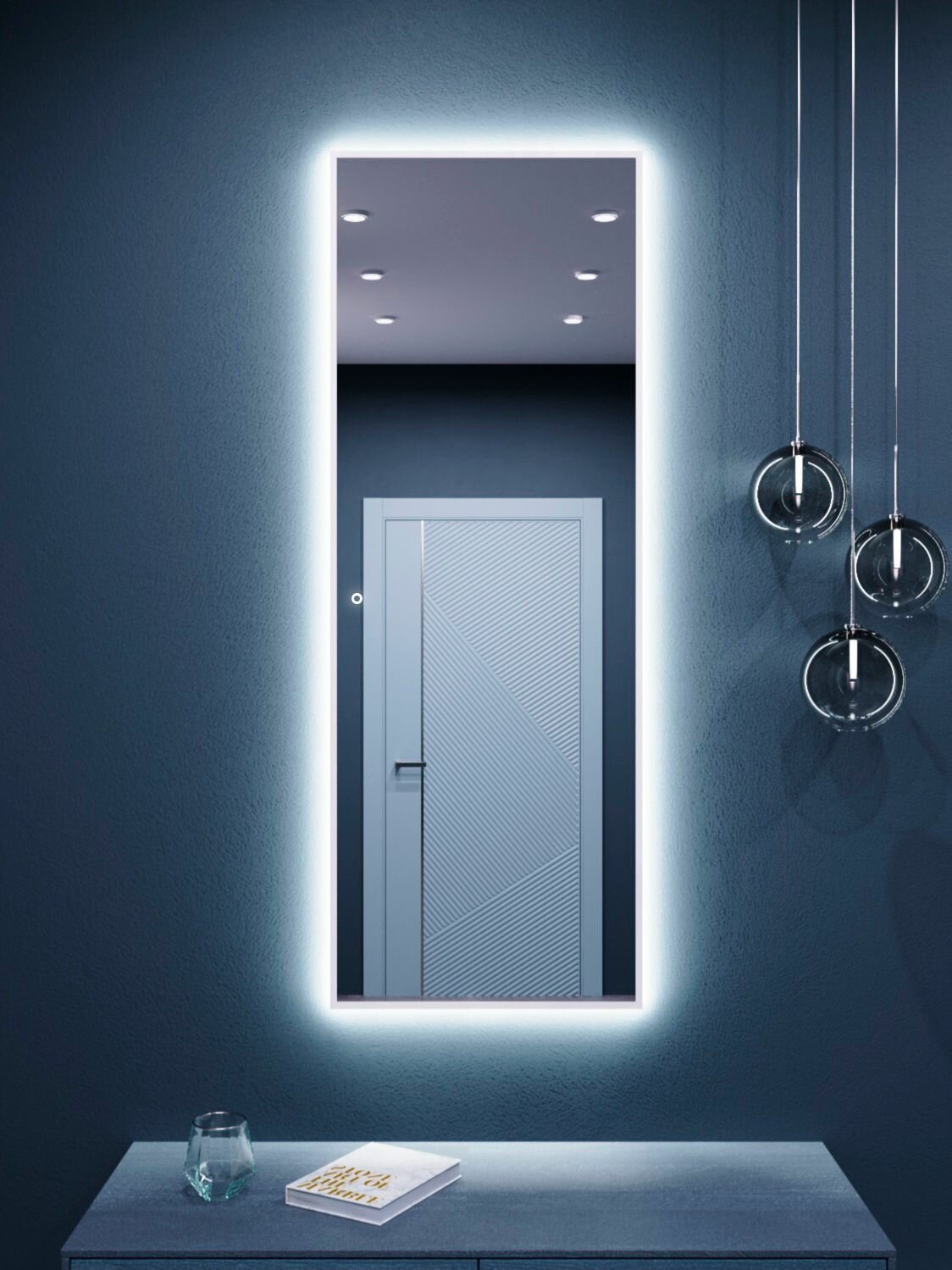 Зеркало настенное 130х40 см. ONE MARKET с подсветкой сенсорное в алюминиевой раме, Белое