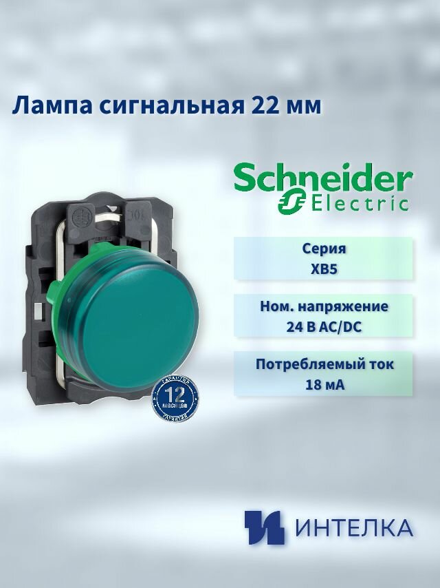 Лампа сигнальная Schneider Electric, 22мм, 220В, AC, Зеленый XB5AVM3