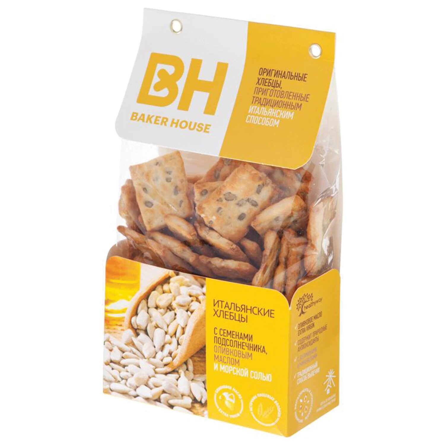 Хлебцы BAKER HOUSE "Итальянские", с семенами подсолнечника, 250 г, пакет, 2шт.