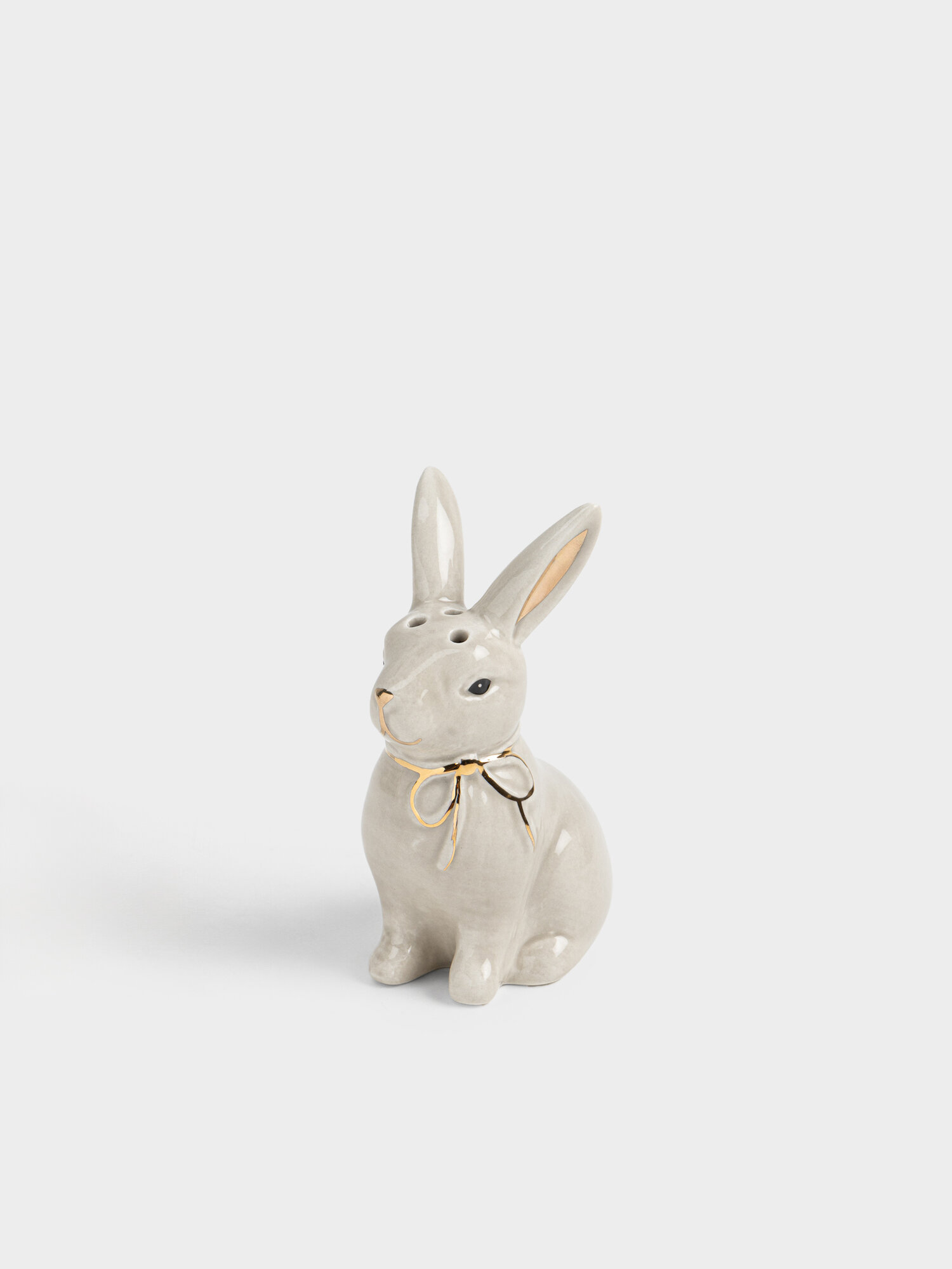 Емкость для соли или перца, 9 см, керамика D, бежево-золотистая, Кролик с бантом, Rabbit gold, Kuchenland