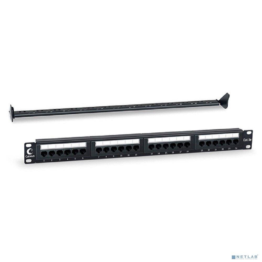 Cabeus PL-24-Cat.5e-Dual IDC Патч-панель 19" (1U), 24 порта RJ-45, категория 5e, Dual IDC, с задним кабельным организатором