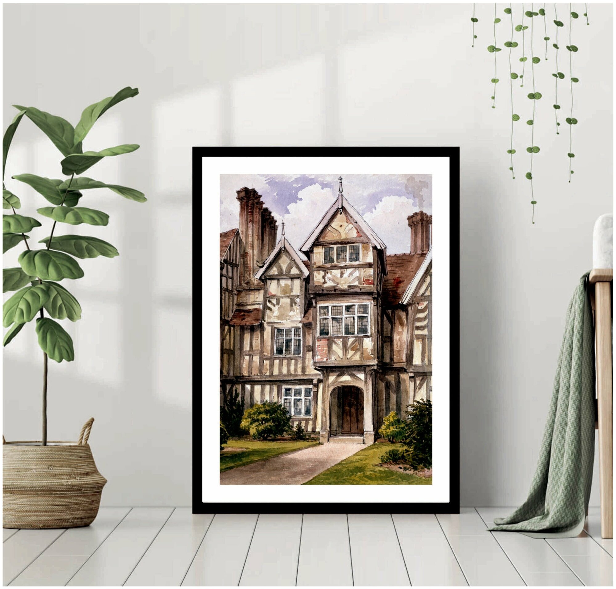 Постер "Лондонский дом, старинная архитектура" 50x70 в черной рамке на стену для интерьера