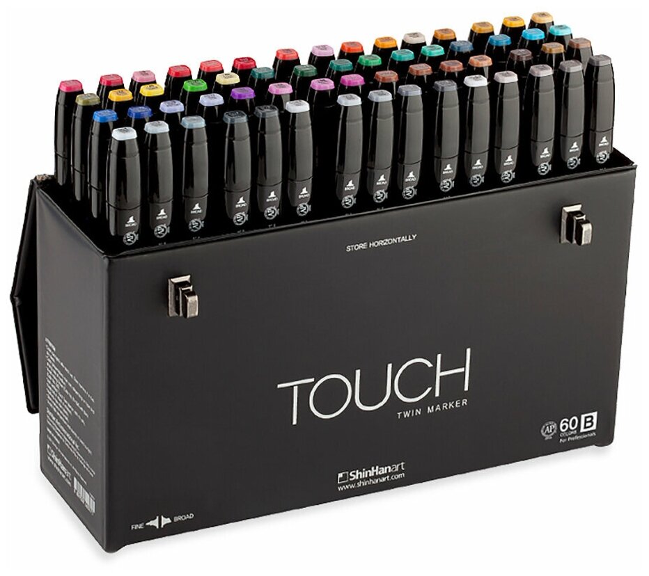 Набор двухсторонних маркеров на спиртовой основе TOUCH TWIN 60 штук (цвета В) в пластиковой упаковке