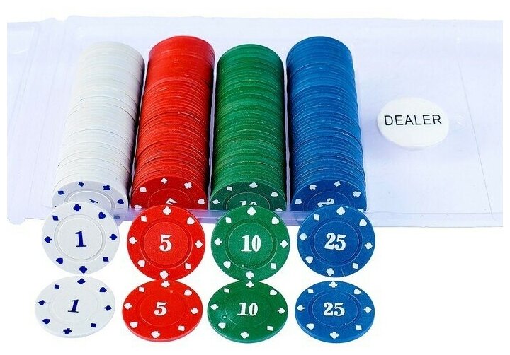 Набор фишек 200 шт, с номиналом, d 4 см, 29 х 18 см.