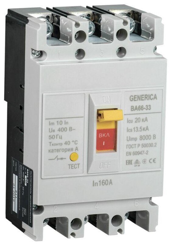 Автоматический выключатель ВА66-33 3Р 160А 20кА GENERICA, IEK SAV20-3-0160-G (1 шт.)