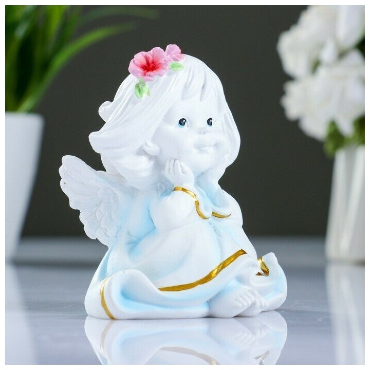 Фигура "Малышка-ангел с цветами в волосах" 7х8х9см