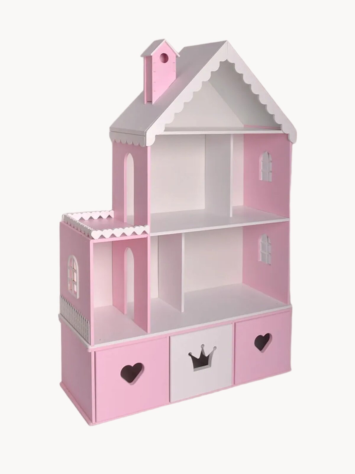 Кукольный домик деревянный Стефания для кукол до 32 см розово-белый