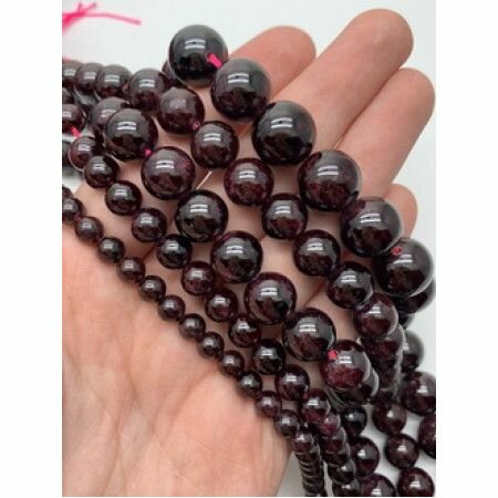 Каменные бусины, Гранат, шарик гладкий, 8 мм, длина нити 38 см, около 47 бусин