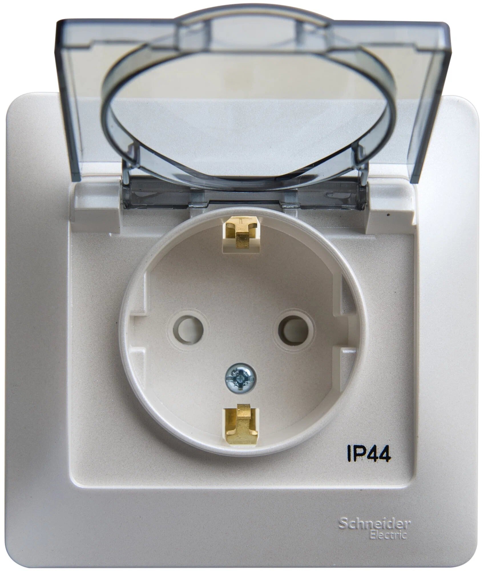Розетка с заземлением со шторками с крышкой SE Glossa 16А IP44 в сборе, перламутр GSL000648