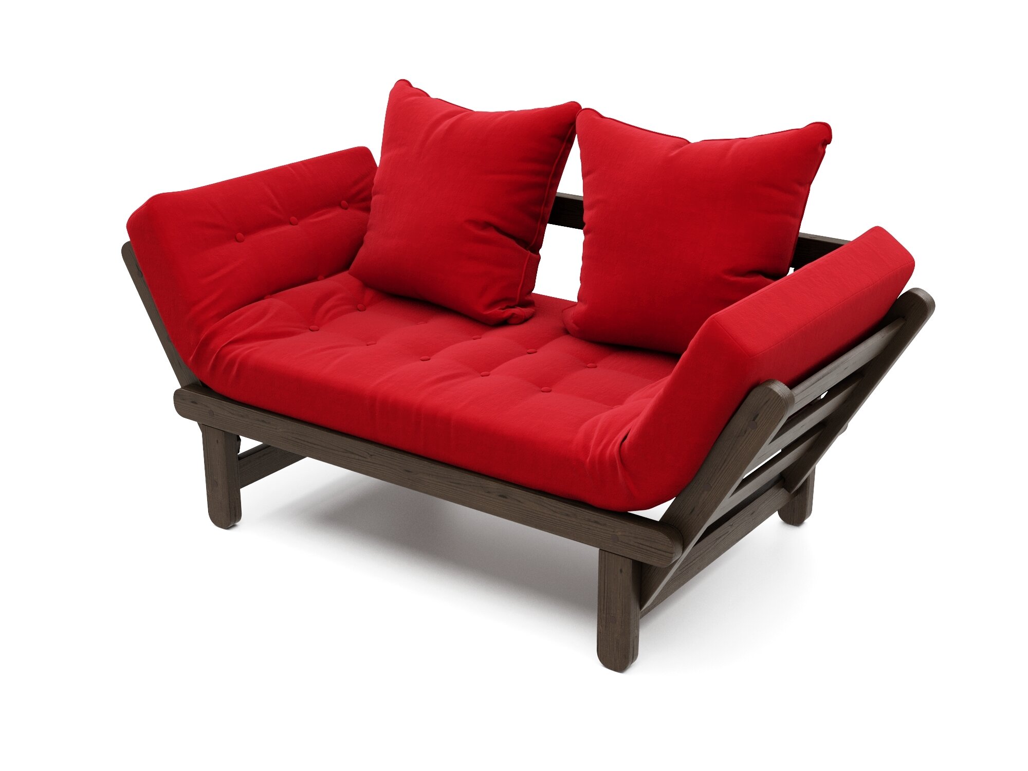 Диван кушетка Arsko Сламбер красный-венге, велюр, деревянный, на дачу, на веранду, в террасу, для бани, скандинавский лофт