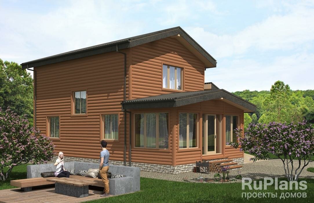 Двухэтажный дом с верандой и гаражом (148 м2, 11м x 14м) Rg5279