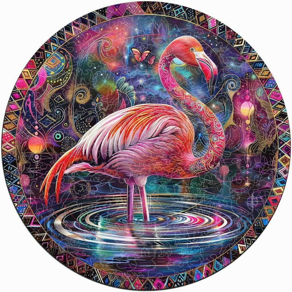 Деревянный пазл BoberBox "Мандала Фламинго", круг 30 см