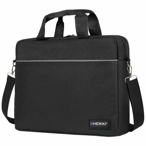 Сумка портфель HEIKKI MAXIMUM (хейки) с отделением для ноутбука 17.3", черная с серой вставкой, 34х44х6 см, 272590