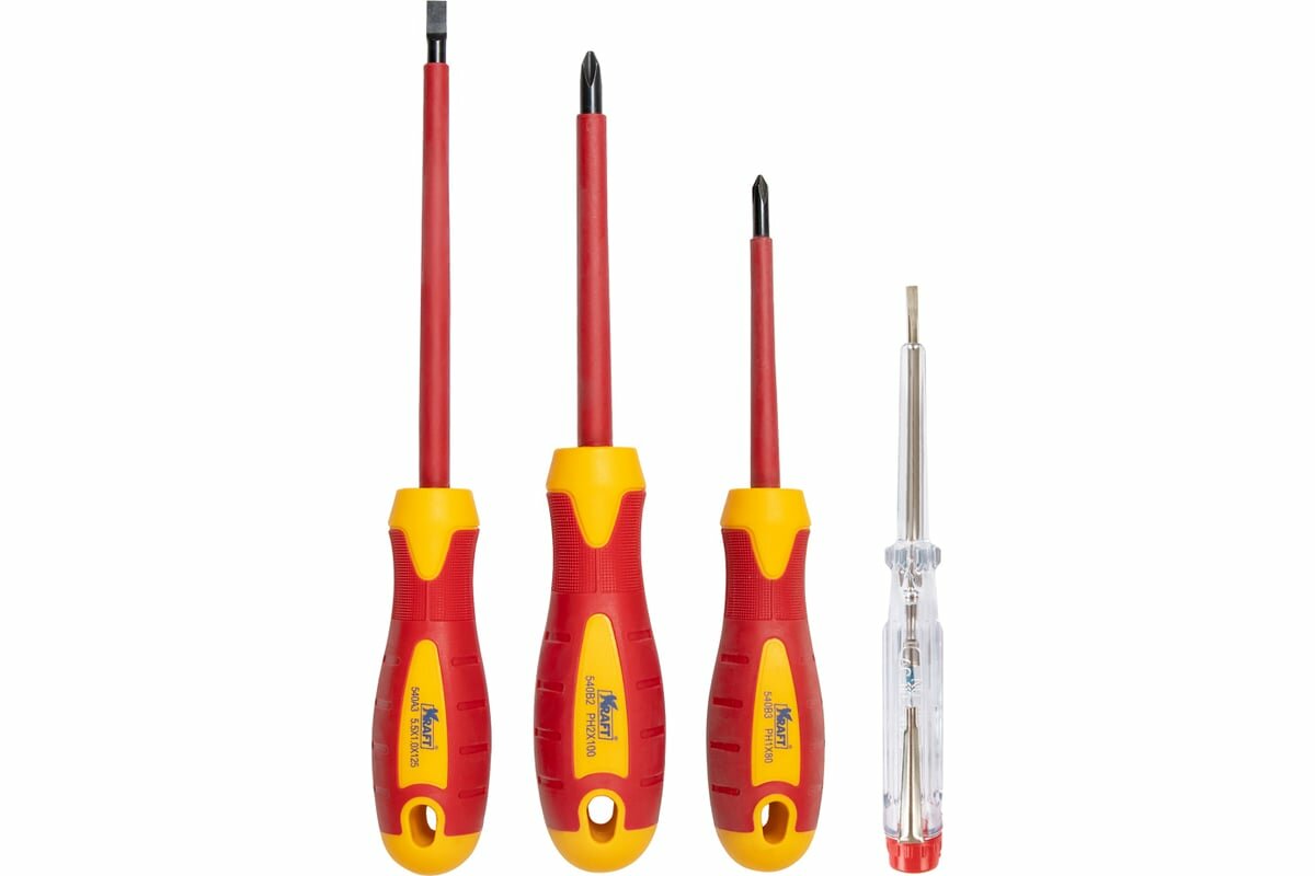 KRAFT Набор отверток для электрика 4 в 1 KT 700494 для электромонтажных работ дома