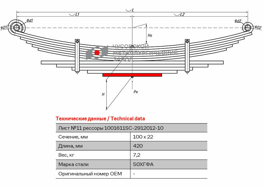 Лист №11 Рессора задняя для Scania 4-series, PGRT-series 11 листов