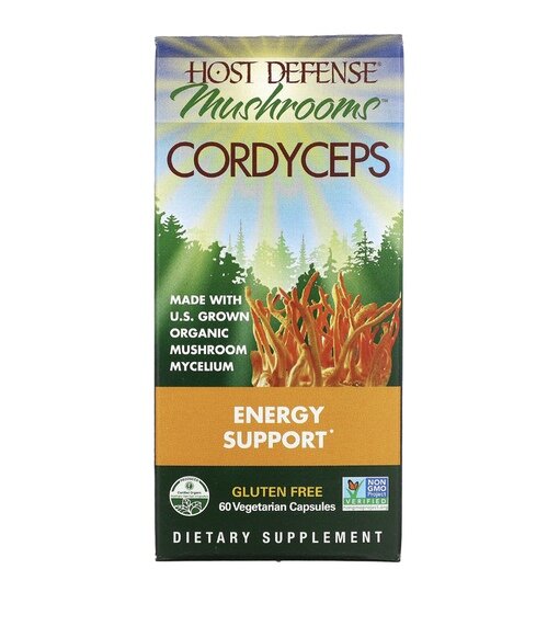 Fungi perfecti Host Defense гриб кордицепс поддержка выработки энергии 60 вегетарианских капсул