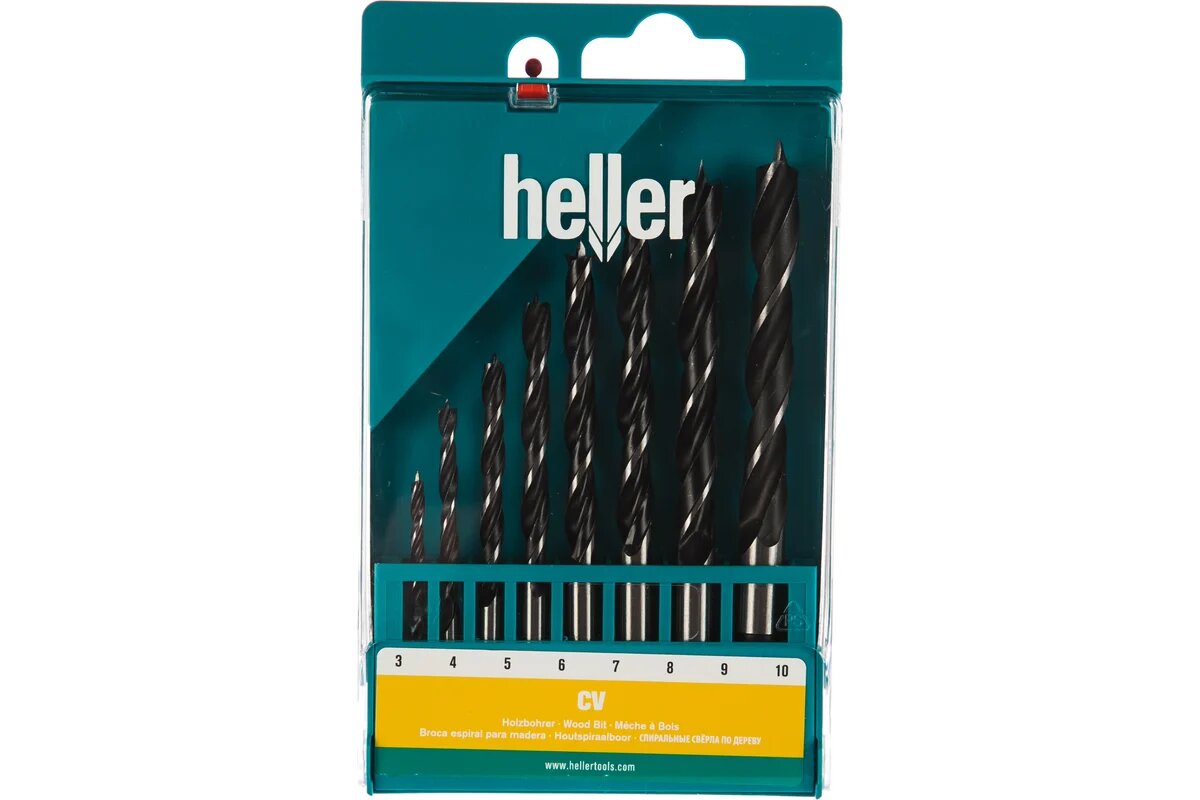 Heller TD18736 Набор спиральных сверл по дереву CV, 8 шт Ø 3–10 мм, для деревообработки