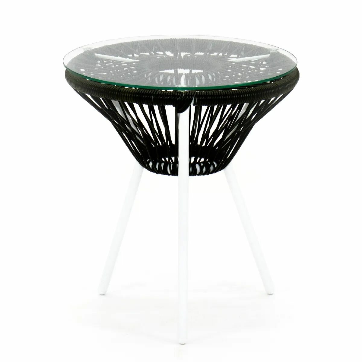 Кофейный стол KORNERA "Акапулько", каркас белый, искусственный ротанг хаки