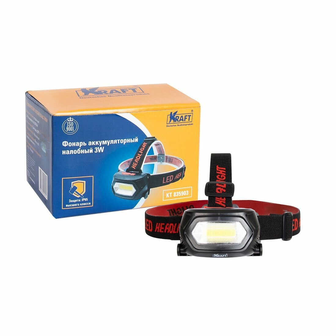 Фонарь налобный светодиодный аккумуляторный 3W KRAFT KT 835903 KRAFT KT835903