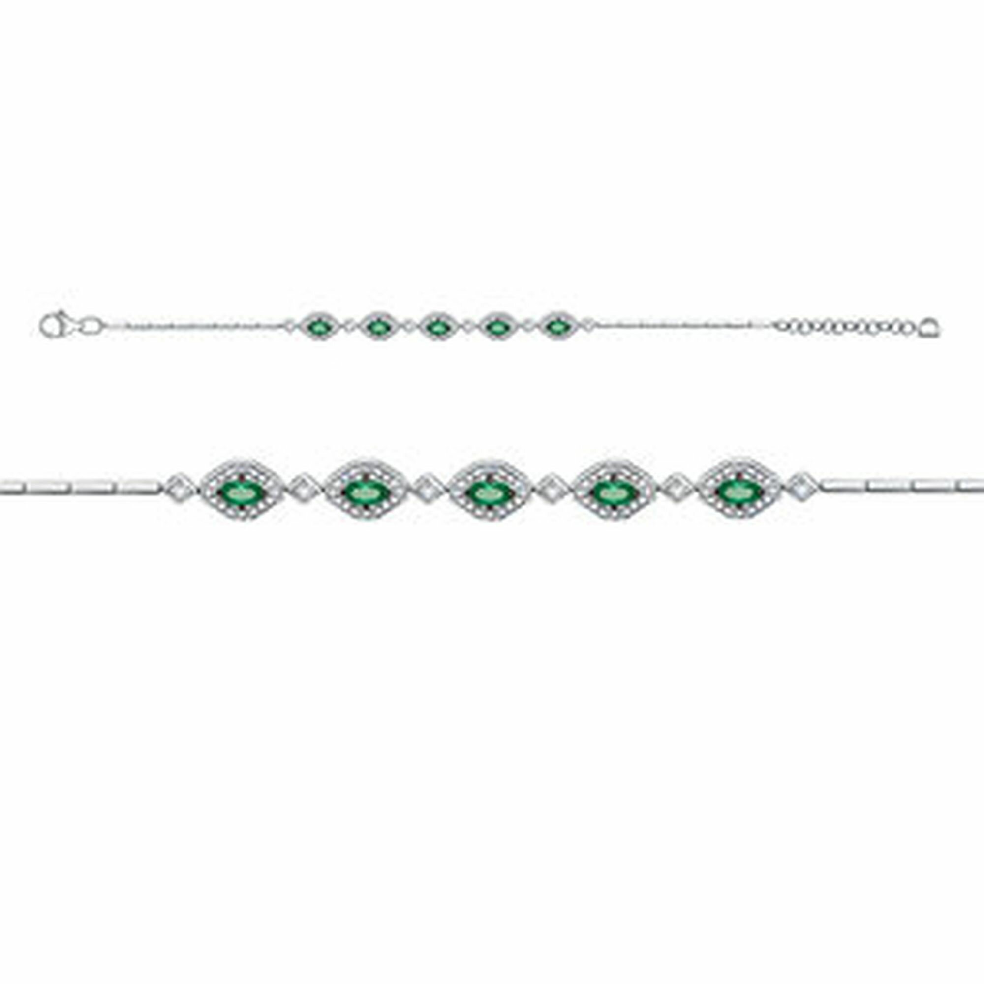 Браслет, белое золото, 585 проба, бриллиант, изумруд