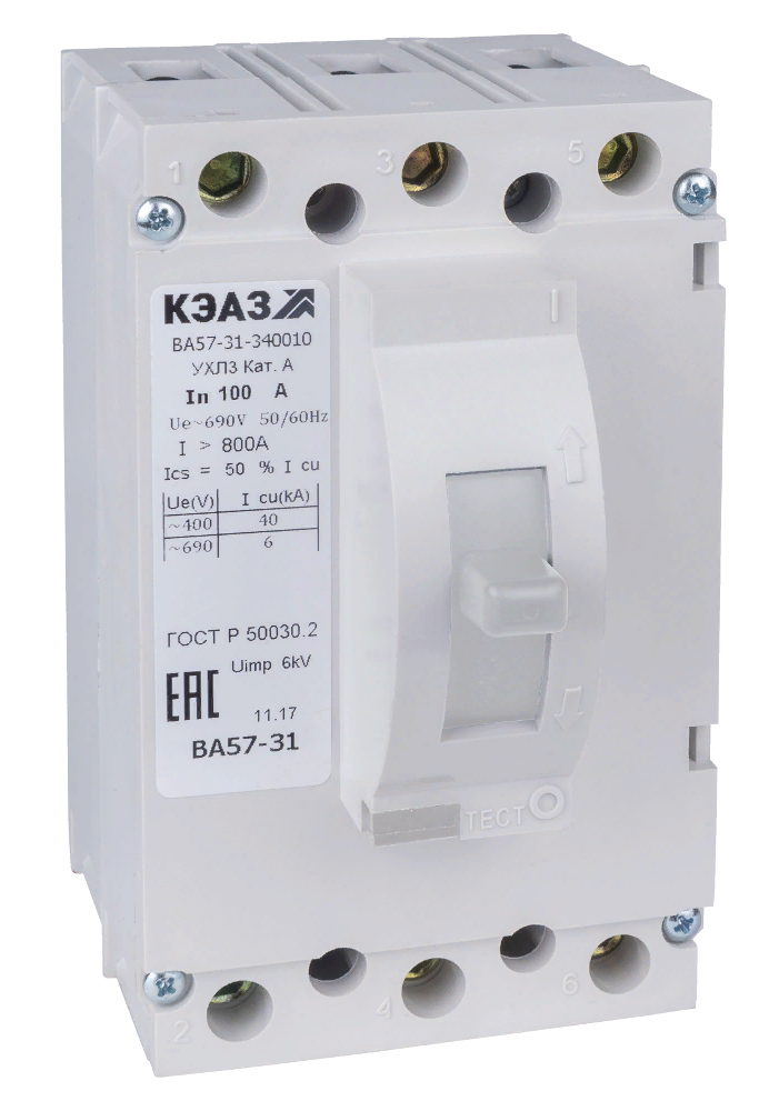 Автоматический выключатель КЭАЗ ВА57-31-340010-63А-800-690AC-УХЛ3 3P литой корпус, 108440 / электроавтомат