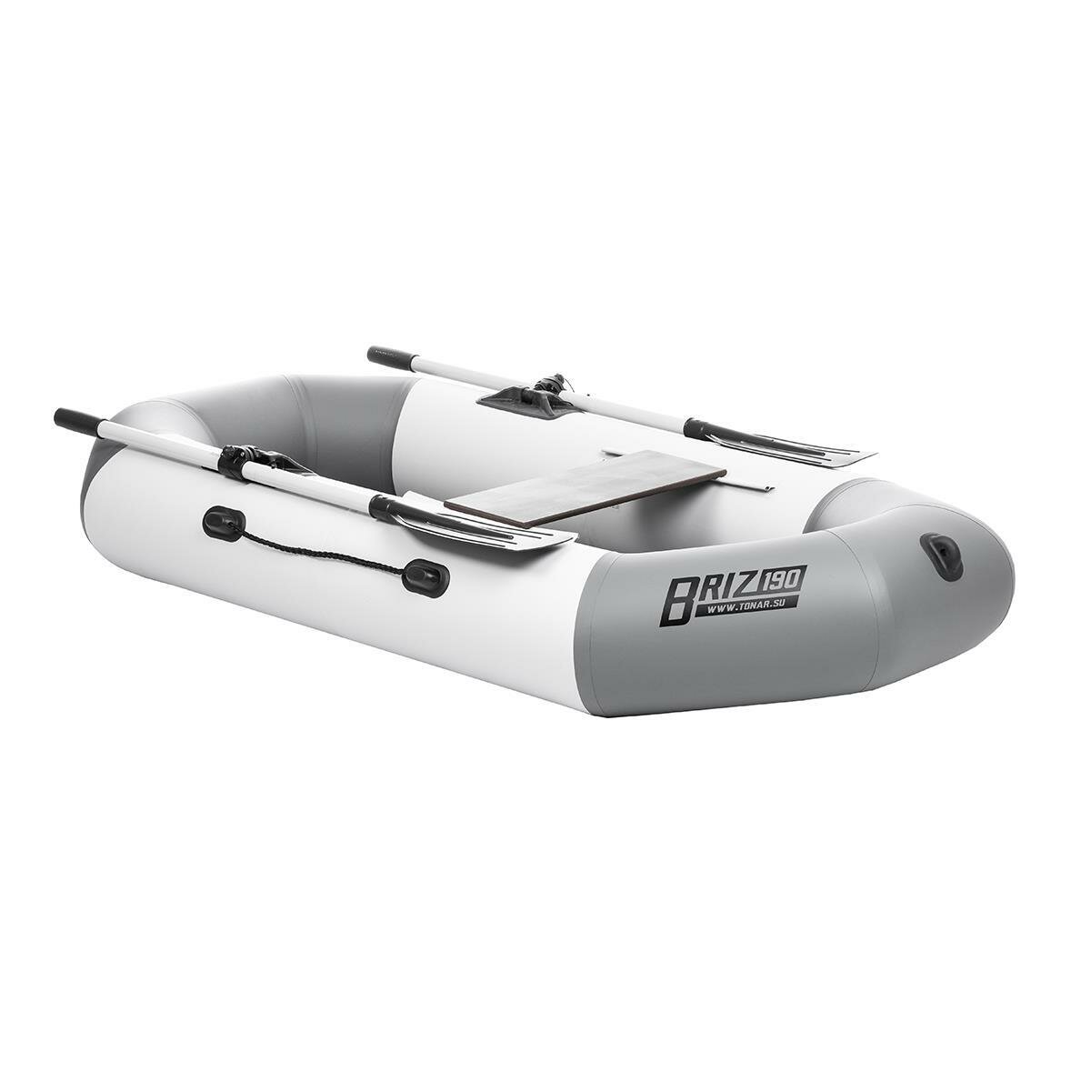 Лодка надувная для рыбалки Тонар Бриз 190 с веслами бело/серый