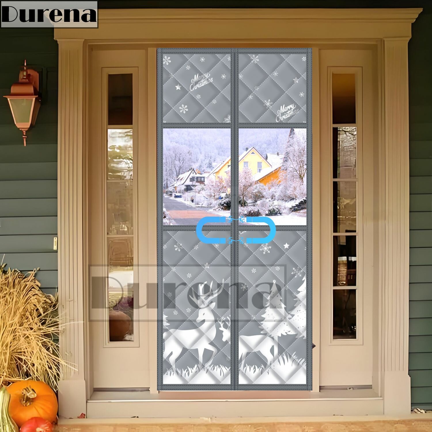 Дверное полотно с магнитной изоляцией, подходит для дверей размером 100 x 210 см, обивка из улучшенной ткани Оксфорд и утолщенного хлопка, зима/серый