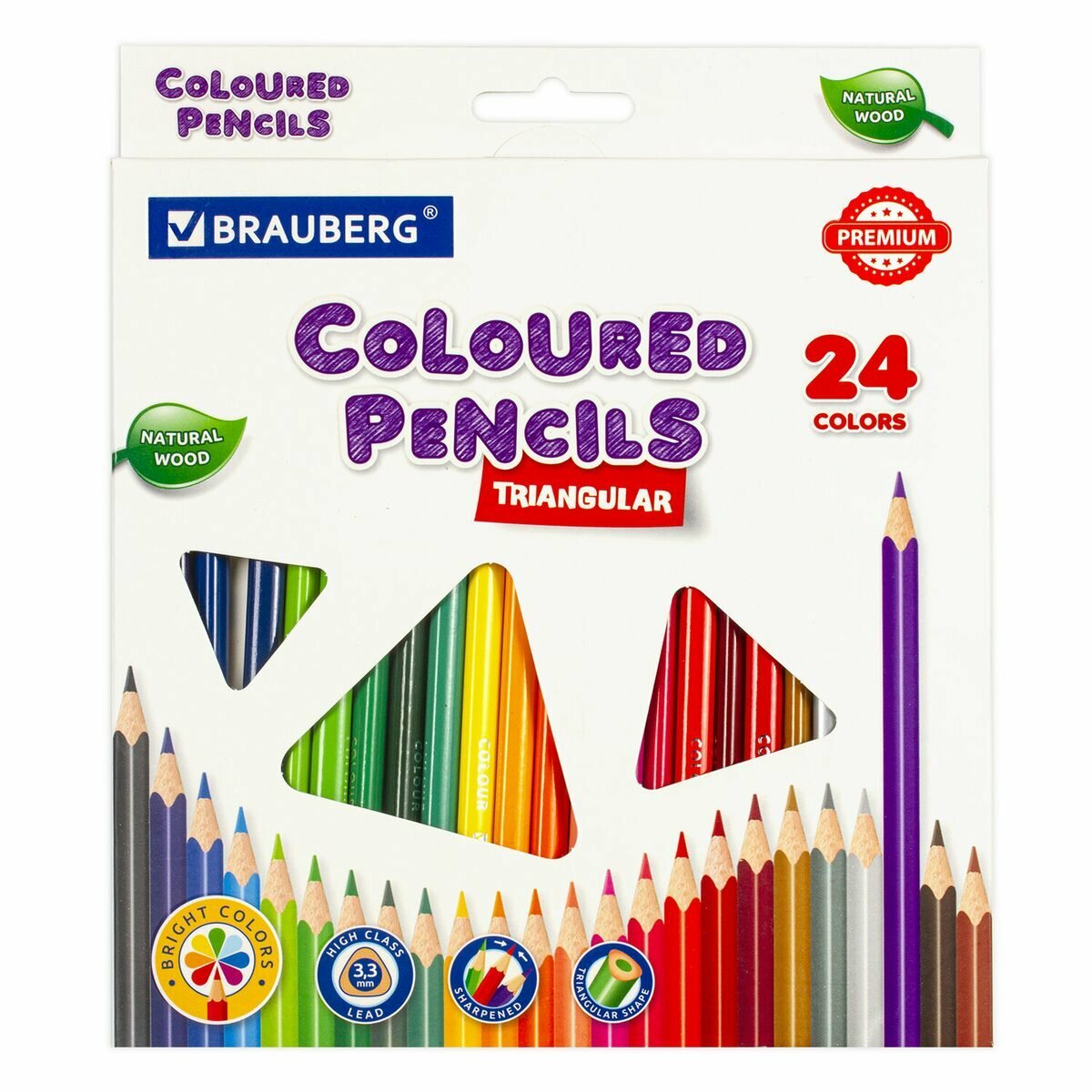 Карандаши цветные 24 цвета Brauberg Premium (L=176мм, d=3.3мм, 3гр) (181653), 6 уп.