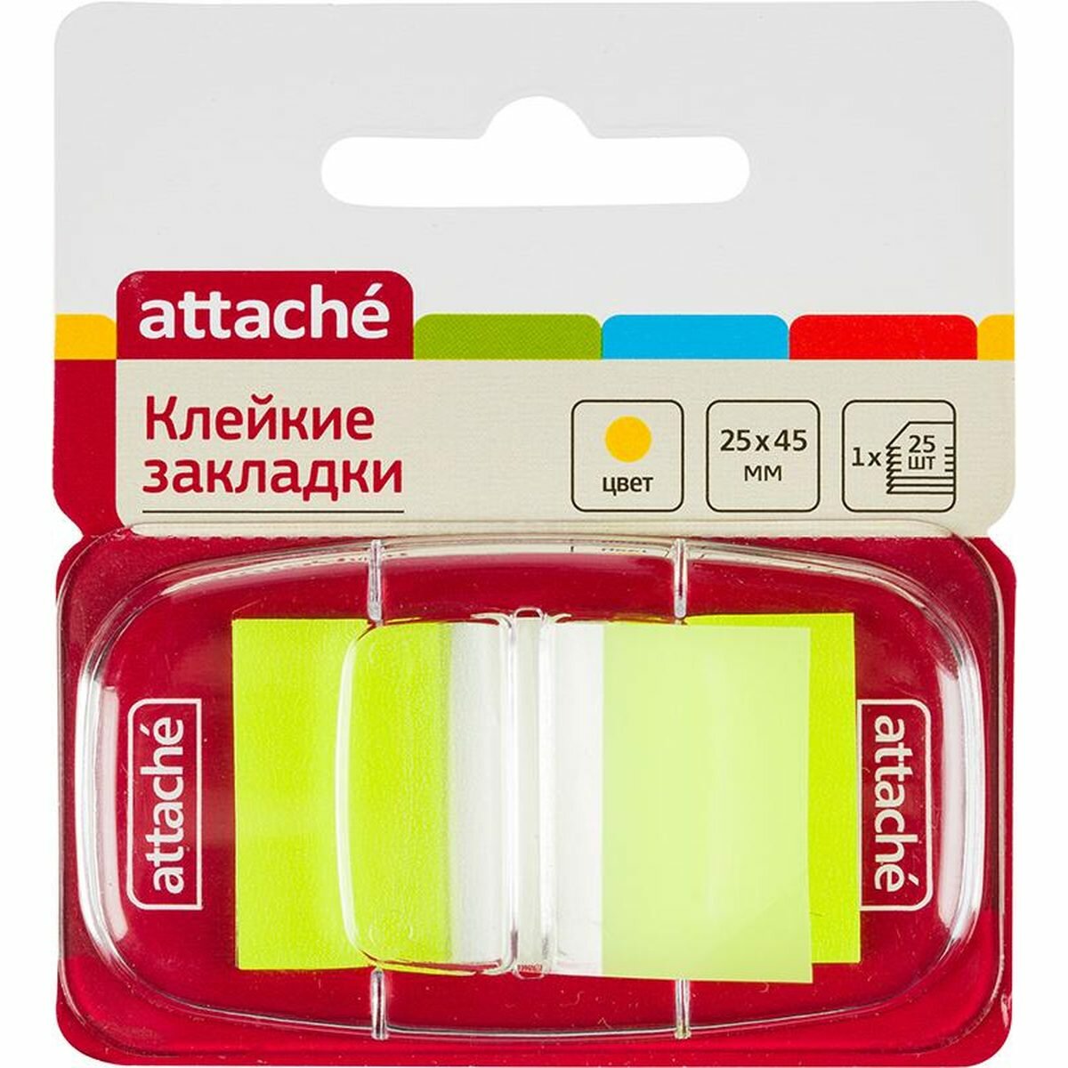 Клейкие закладки пластиковые Attache, желтый по 25л, 25х45мм, 48 уп.