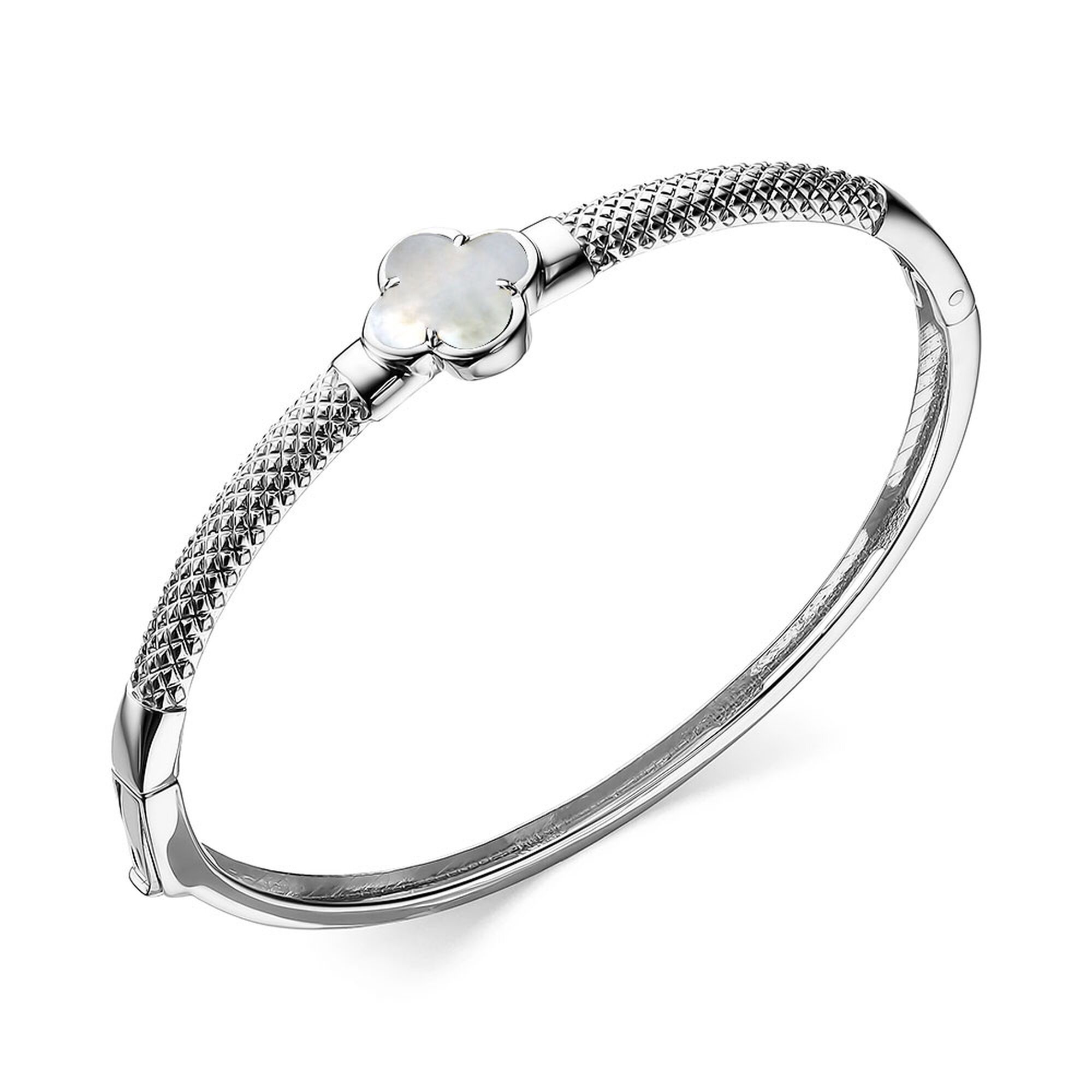 Жесткий браслет, серебро, 925 проба, серебрение, перламутр