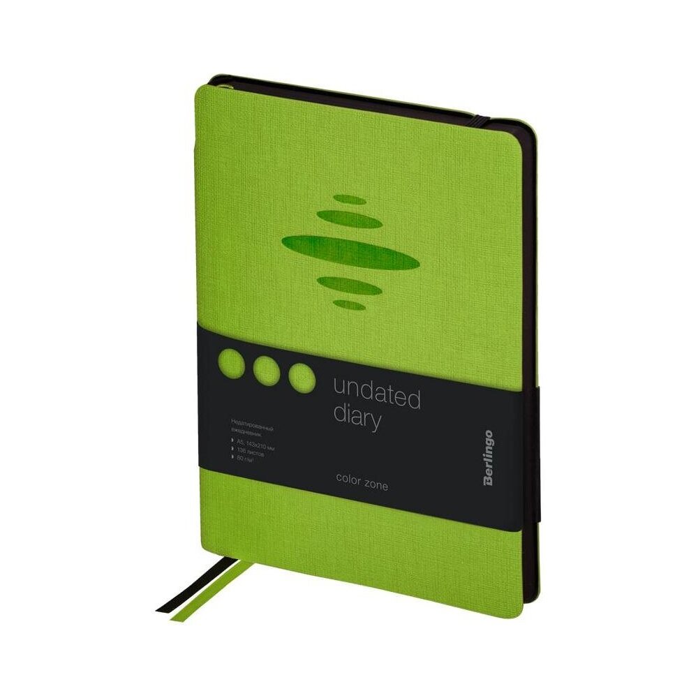 BERLINGO_ UD0_86504 Ежедневник недатированный, а5, 136л, кожзам, berlingo color zone, черн. срез, с резинкой, салатовый